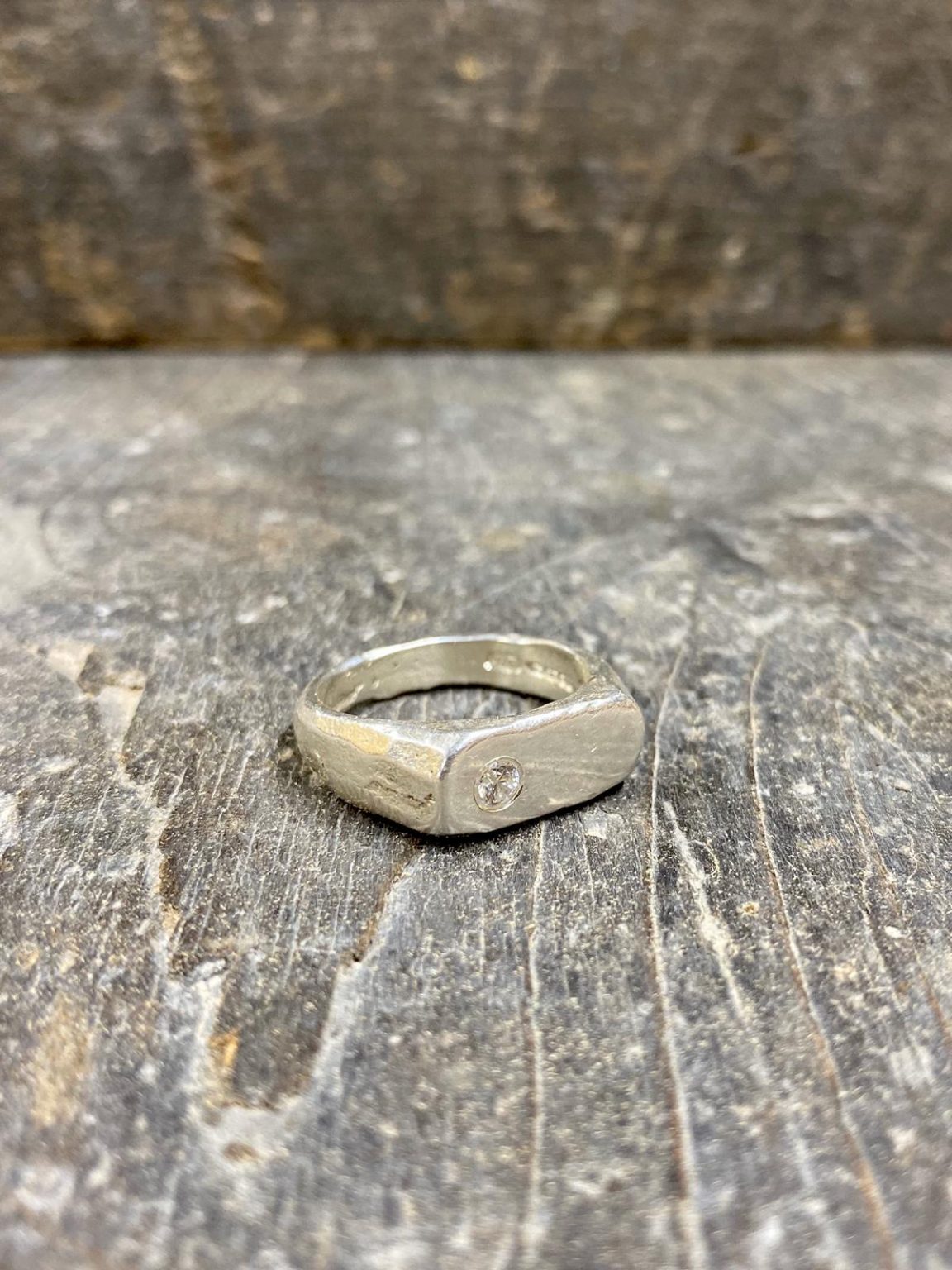 Rustic Silver Casted Signet Ring with Cubic Zirconia - Bespoke Rings ...