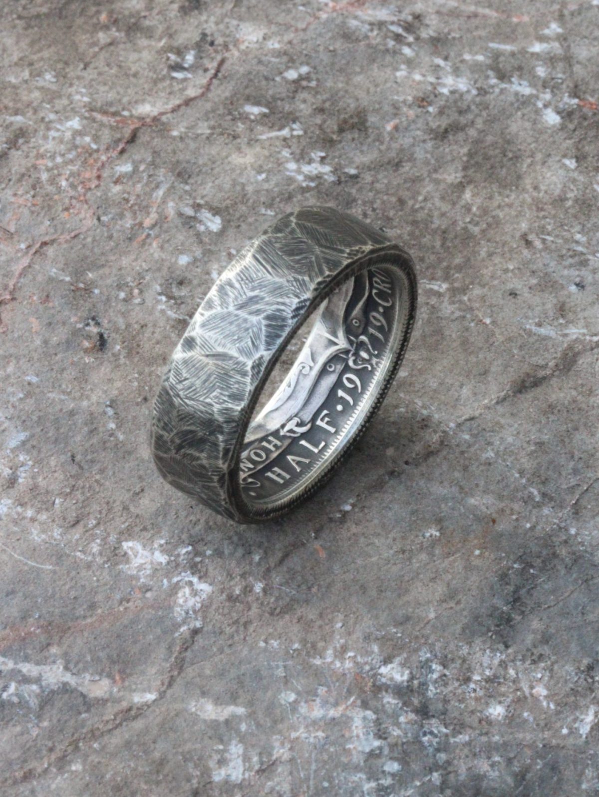 Silver Cast Wedding Ring with Half Crown Coin Liner – 8mm
